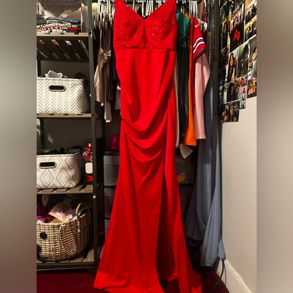 Dresses | Red Form Fitting Prom Dress With Slit Comfortable And ...